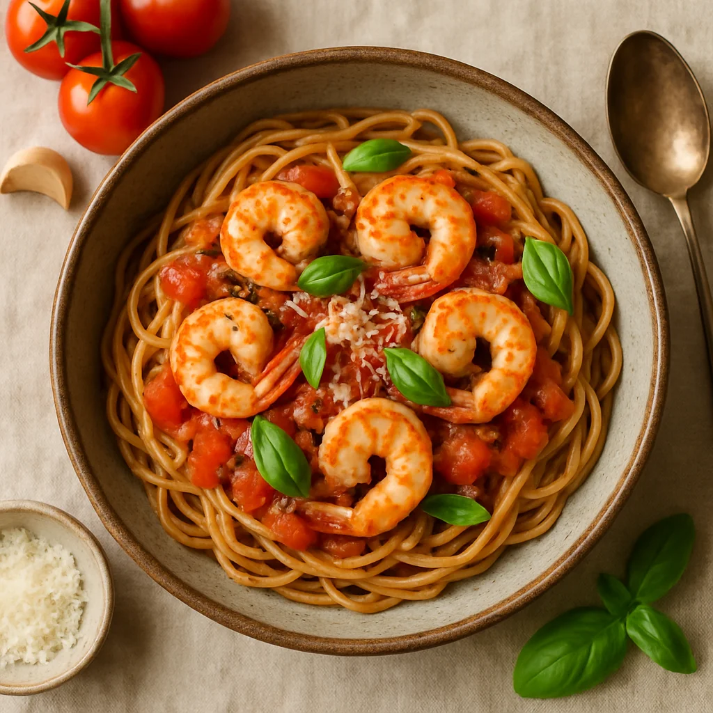 Italiaanse Volkoren Spaghetti met Gegrilde Garnalen en Verse ...