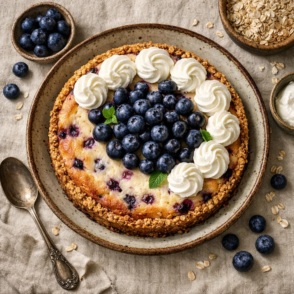 Fruity Blueberry Cheesecake with Oat Crust | Just CookEasy
